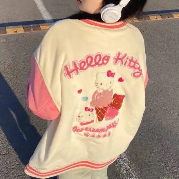 Jackets & Coats | Hello Kitty Pink And White Varsity Type Jacket | Poshmark